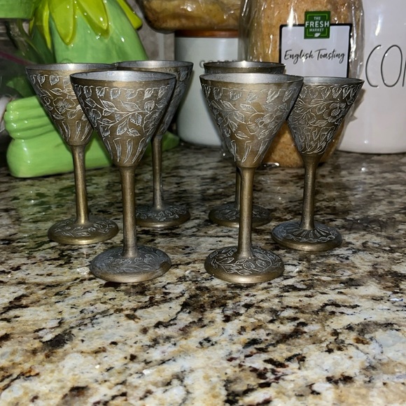 Dining | Vintage Etched Brass Cordial Kiddush Wine Blessing Cups ...